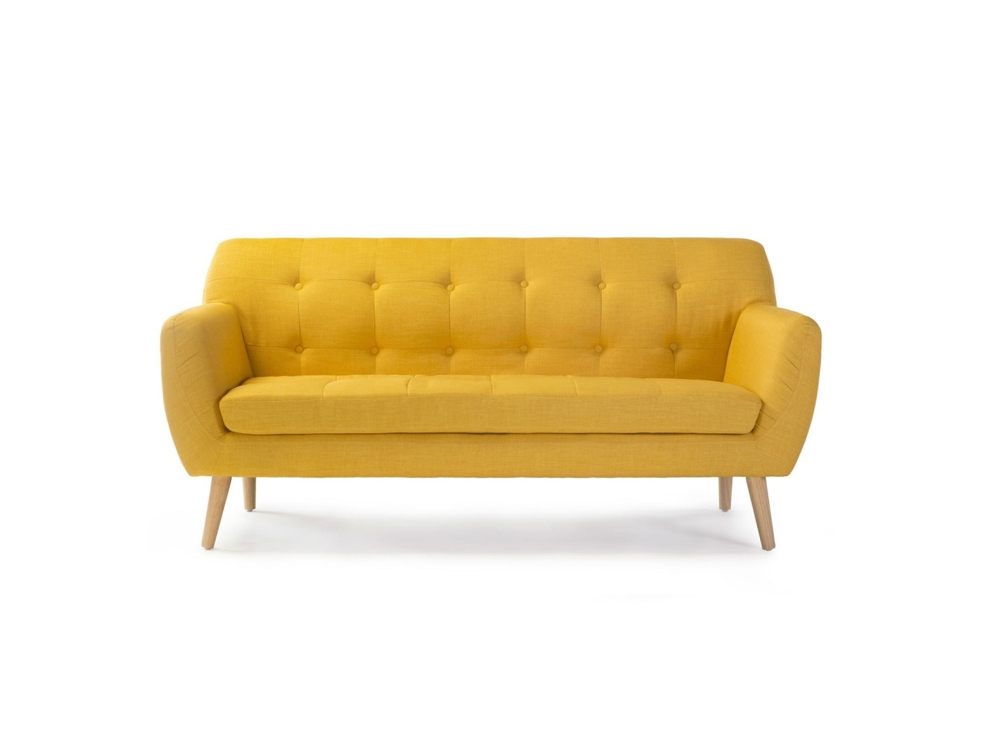 Sofá amarillo 3 plazas con patas en madera