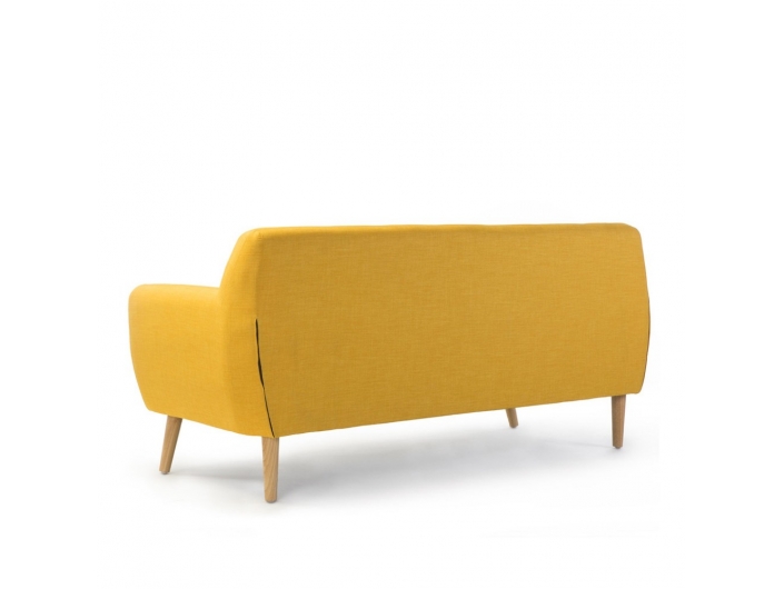 Sofá amarillo 3 plazas con patas en madera