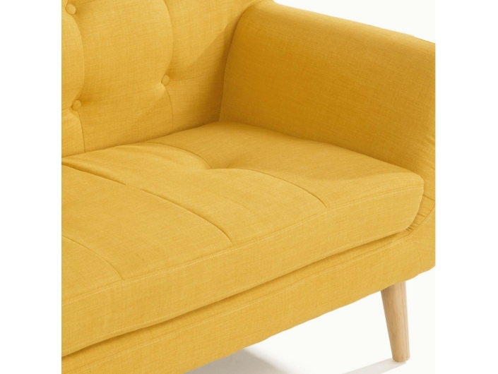 Sofá amarillo 3 plazas con patas en madera